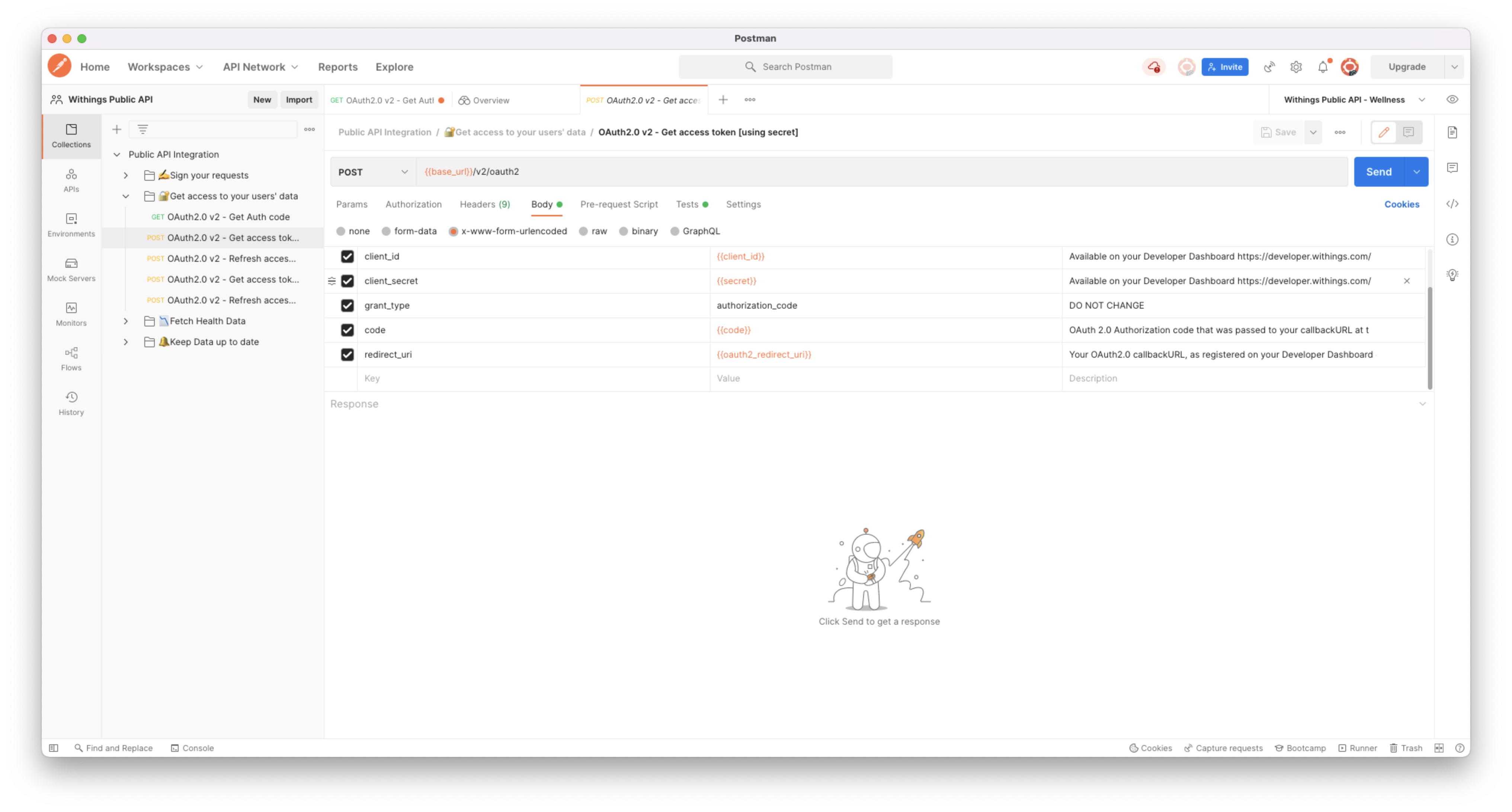 OAuth2.0 v2 - Get Auth code | Withings Health Solutions | Postman API Network